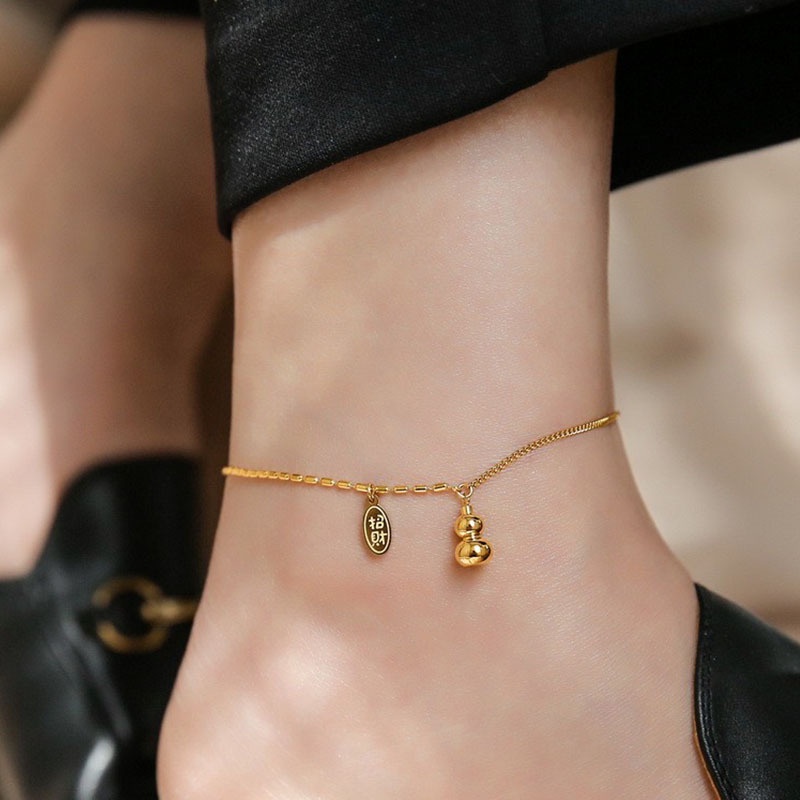 Simple Gourd Lucky Fortune Brand Anklet Female 18k Golden Titanium ...