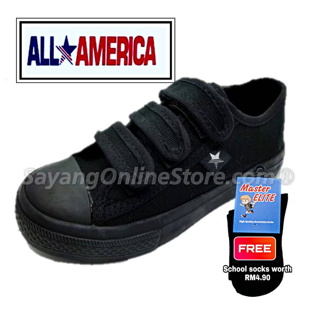 NEW ALL AMERICA Kasut Sekolah Hitam School Black Shoes Canvas Shoe ...