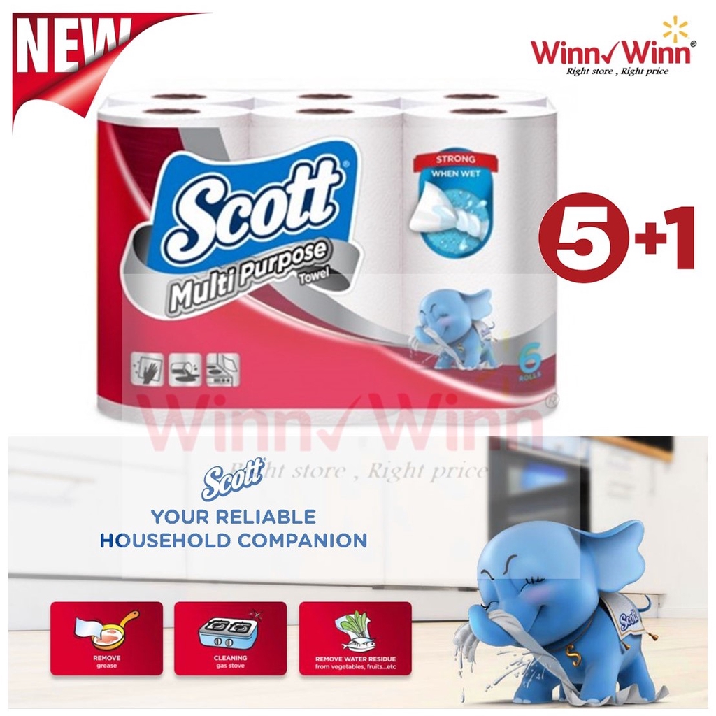 SCOTT MULTI PURPOSE TOWEL / KITCHEN TOWEL ( 5+1 ) ROLL X 60SHEETS ...