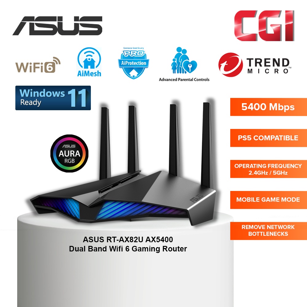 Asus RT-AX82U AX5400 Dual Band WiFi 6 Adaptive QoS Aura RGB Gaming Router | Shopee Malaysia