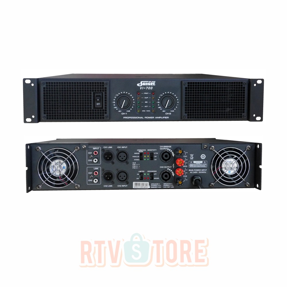 SONORE HOTSOUND BRAND POWER AMPLIFIER 2 X 720 WATTS 8 OHM (VI-700 ...