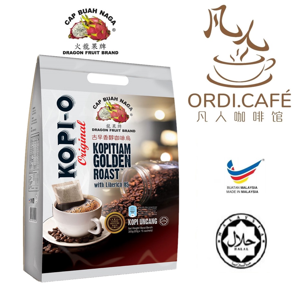 Dragon Fruit Brand Kopi-O Original (No Sugar) - Kopitiam Golden Roasted with Liberica (85) 15's ...