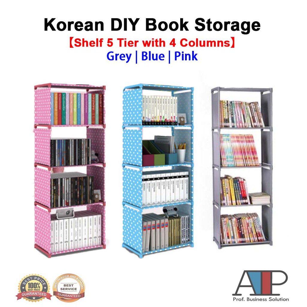 Korean DIY Book Storage Shelf 5 Tier with 4 Columns Bookcase | Shopee ...