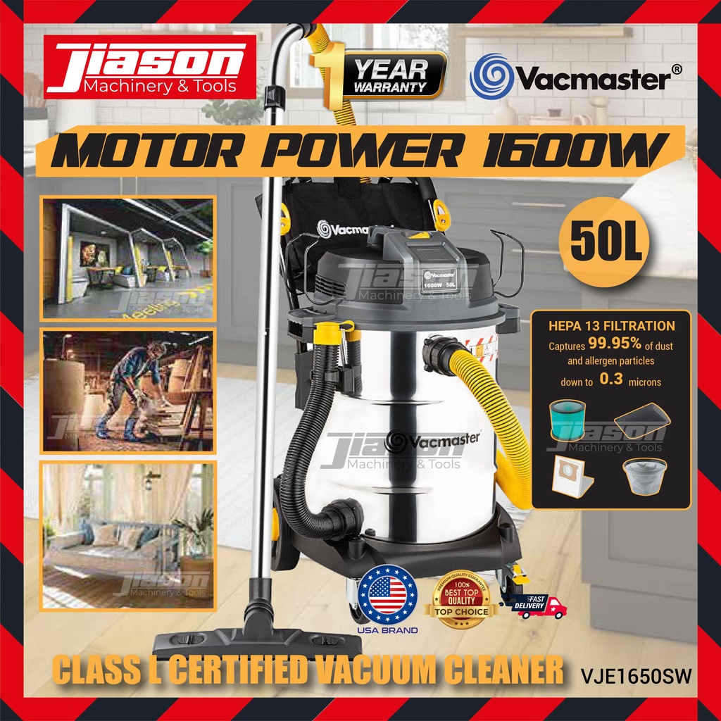 VACMASTER VJE1650SW 50L Stainless Steel Industrial Class L HEPA 13 ...