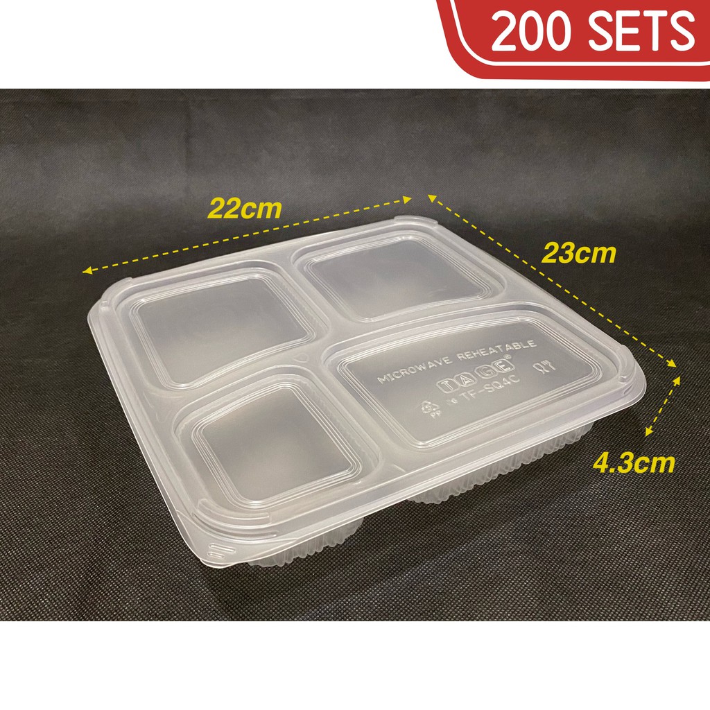 4 Compartments Plastic Lunch Box With Lid / Bekas Makanan Plastik 4 ...