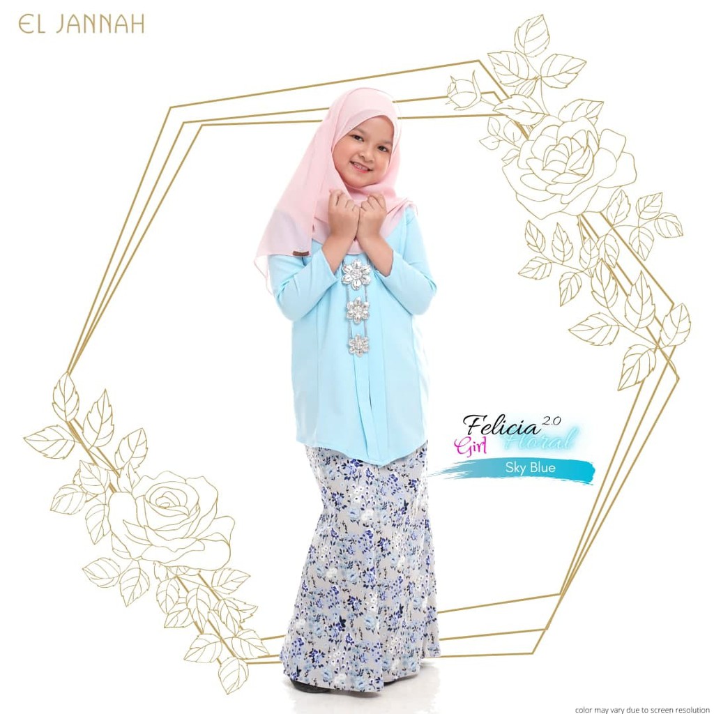 Kebaya Girl Floral Sky Blue Maroon Sea Green Kebaya Labuh Girl Kebaya ...