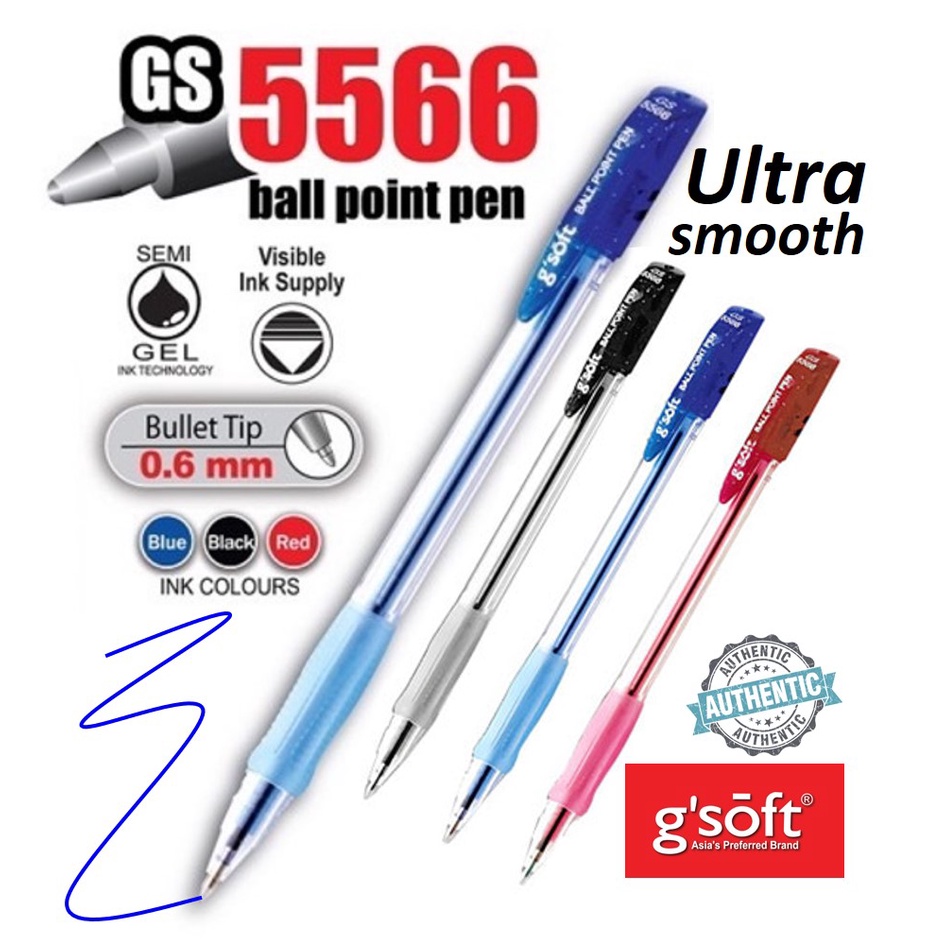 Gsoft 5566 Ball pen Semi Gel LV Ink Smooth 0.6mm Bullet Tip (Pen mata bola) | Shopee Malaysia