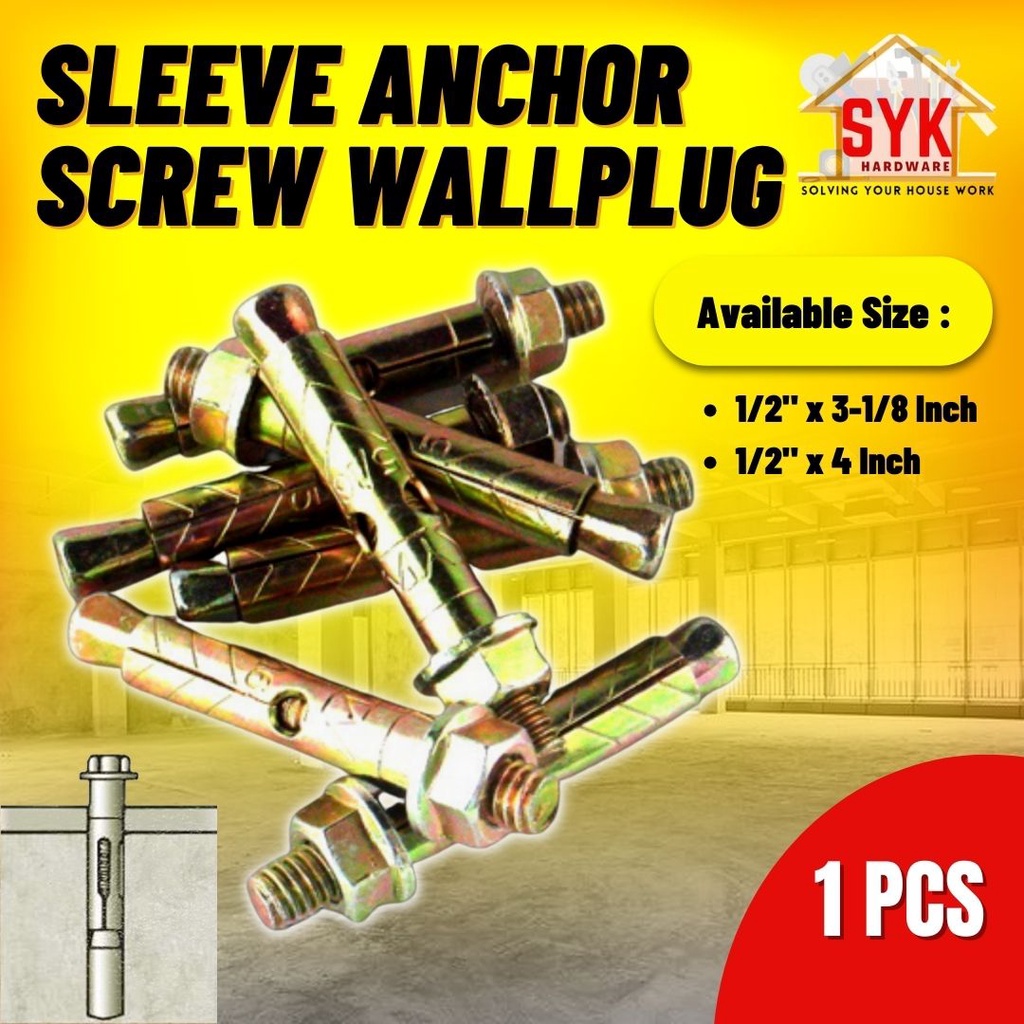 SYK Sleeve Anchor Screw Wallplug (1 Pcs) Metal Wall Plug Wall Expansion ...