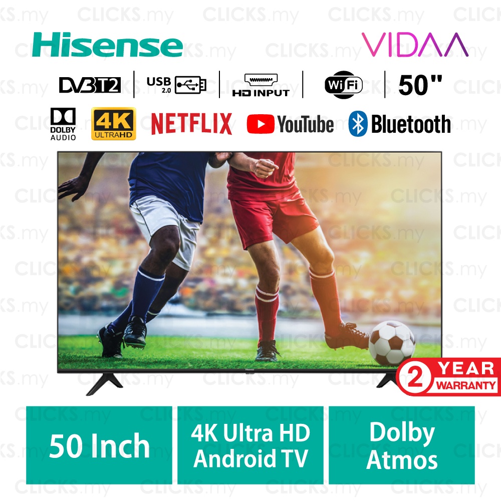 Hisense 50 Inch (50") 4K UHD Android Smart TV 50A6100G | Shopee Malaysia