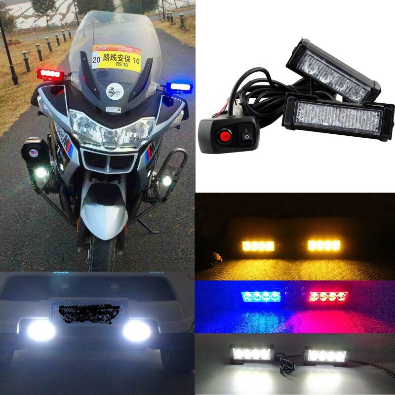 Universal Motorcycle Fog Light DRL Running Lamp 2x 4 Led Strobe Police ...