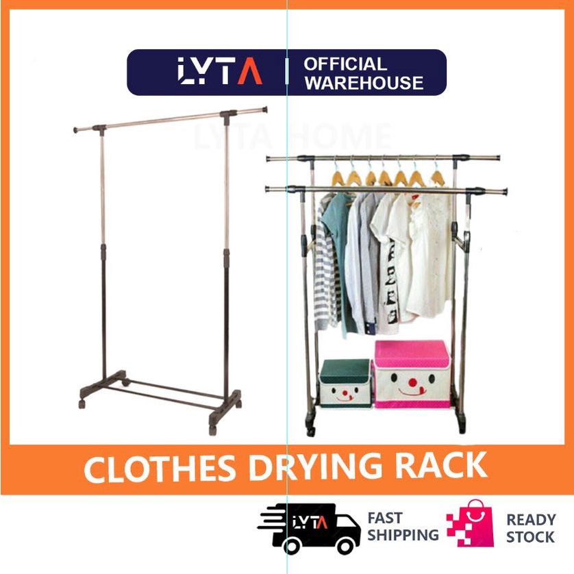 LYTA HOME Laundry Cloth Rack Single Double Rod Cloth Dryer Hanger Rak ...