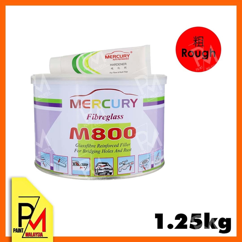 MERCURY M800 Fibreglass With Hardener Soft & Rough 1.25KG & 280G Fibre Compound Car Putty Cement ...