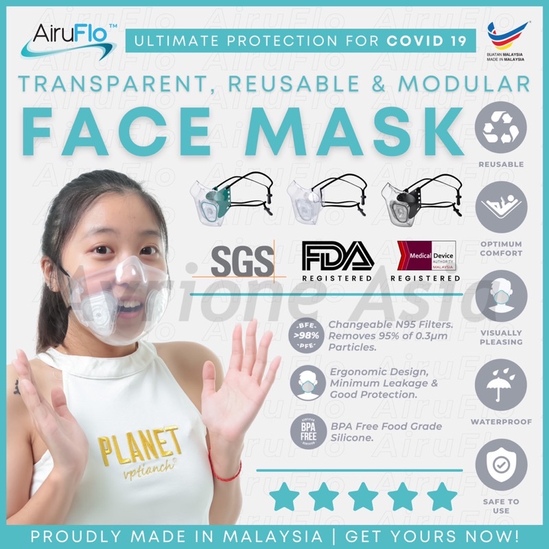 Airuflo N95 Transparent & Reusable Face Mask (with replaceable N95 ...