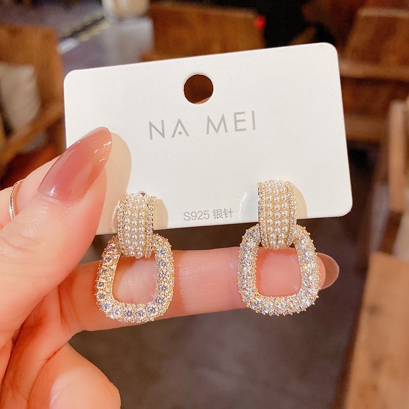 2022 High-End Geometric Diamond Pearl Earrings New Style Trendy Niche ...