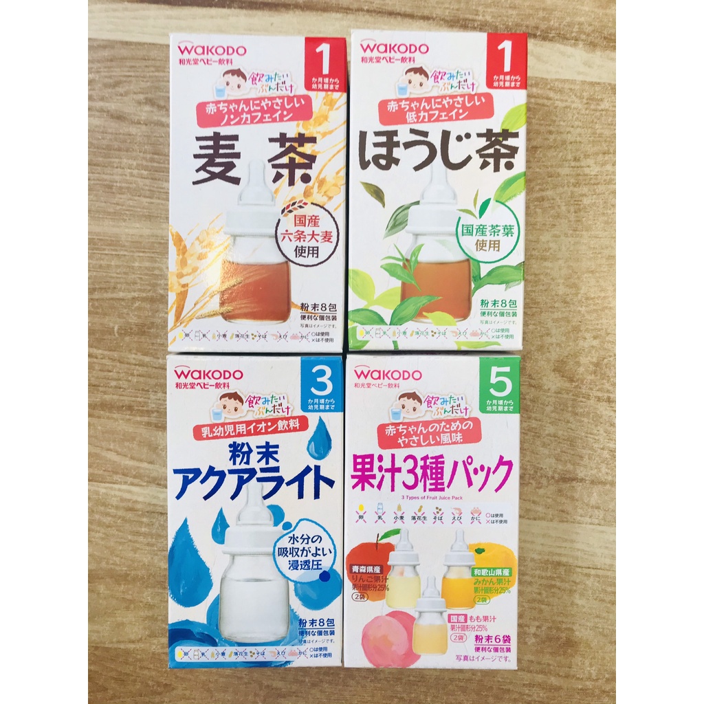 Wakodo tea for babies with barley flavor, fruit flavor, green tea ...