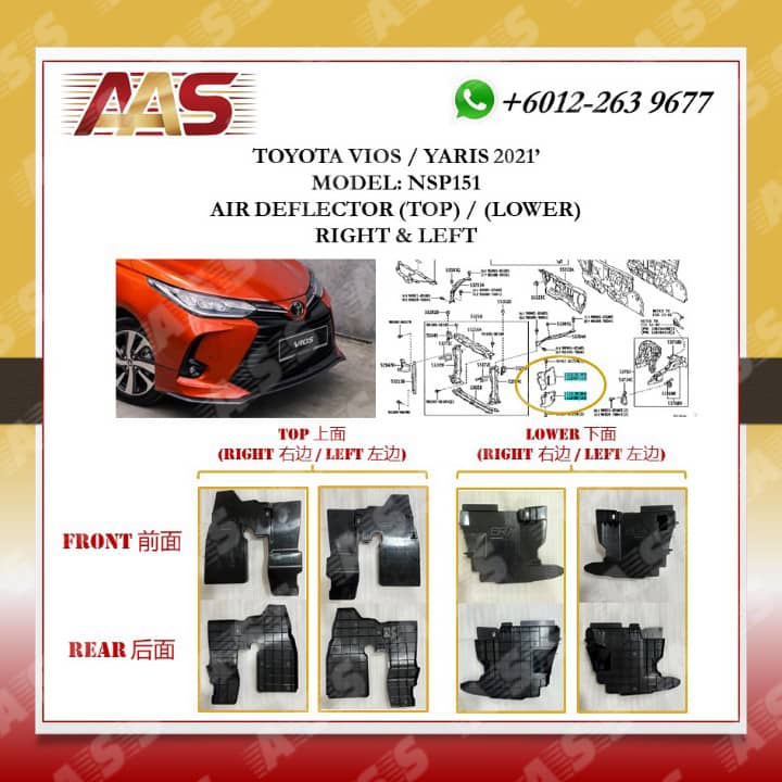 TOYOTA VIOS / YARIS 2021' NSP151 AIR DEFLECTOR (TOP) (LOWER) RIGHT ...