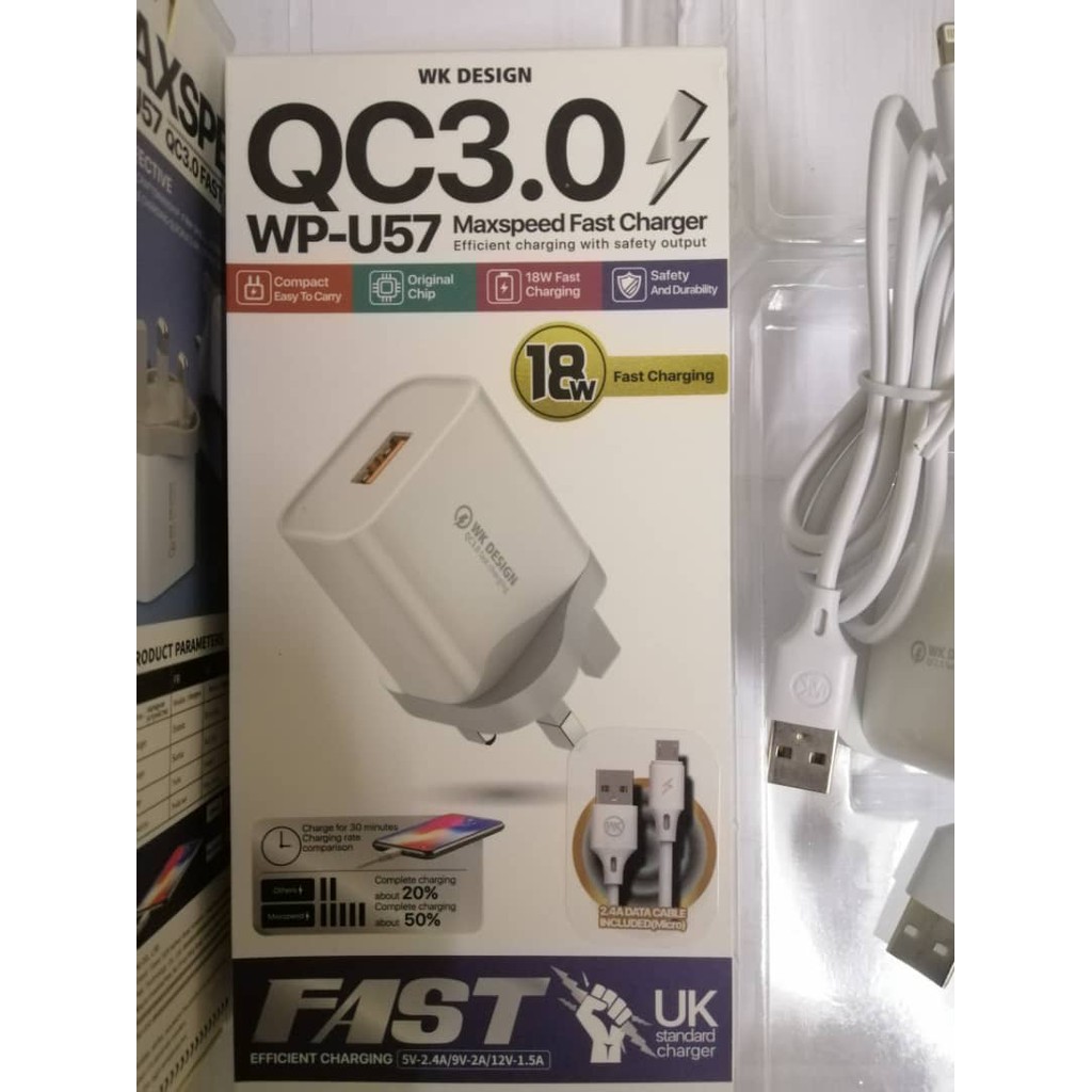 WK Design WP-U57 QC 3.0 MaxSpeed Fast Charger For iPhone/ Type-C/ Micro ...