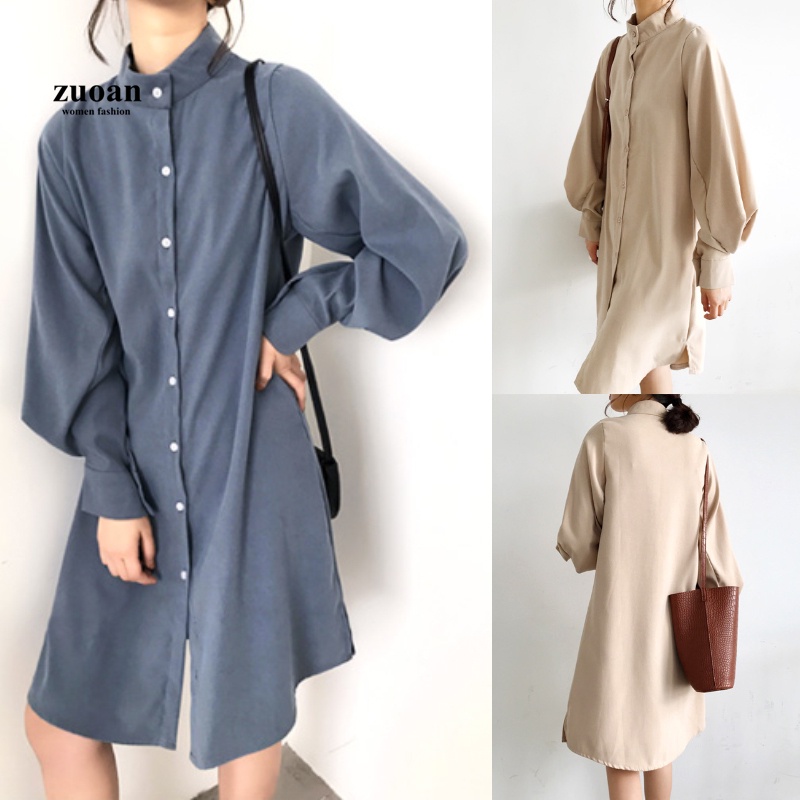 Zuoan Korean Fashoin Casual Puff Sleeve Long Blouse Women's Long Blouse ...