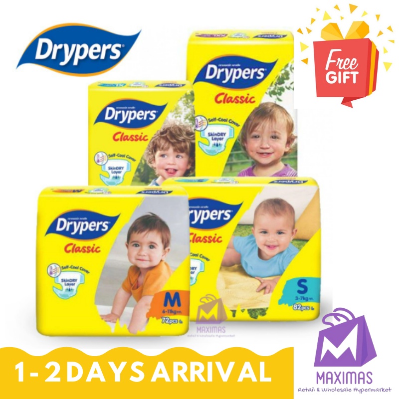 (DRYPERS)Drypers Classic One Leak Guard Baby Diaper Available in S M L ...