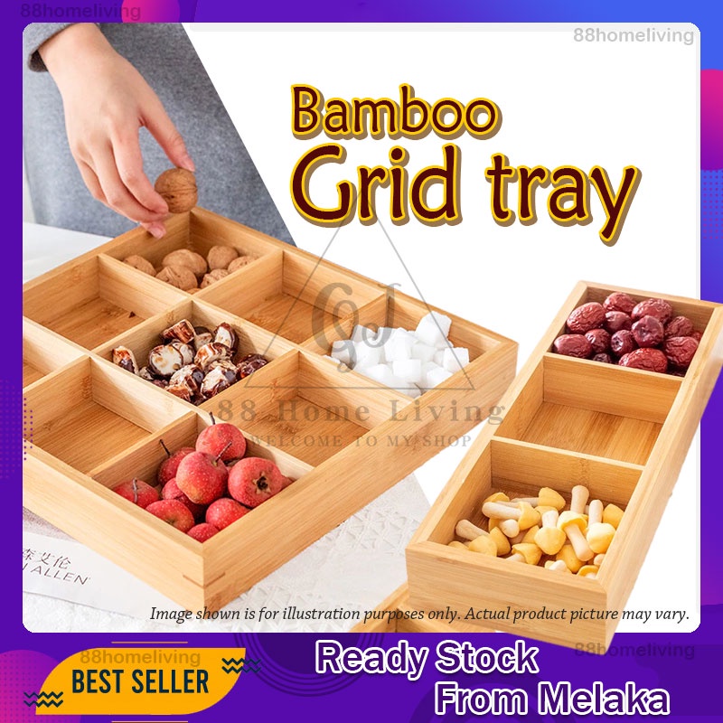 1pc Bamboo Serving Tray Food Serving Tray Divided Food Plate Tableware ...