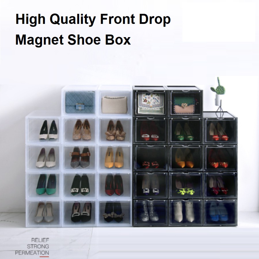 4pcs Stackable Hard Case Magnet Shoe Box Kotak Kasut Penyimpan Kasut ...
