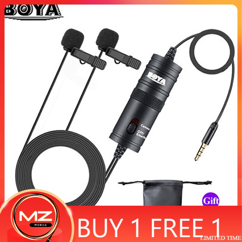BOYA BY-M1DM Lavalier Camera Dual Microphone Lapel Mic condenser Studio with Two Heads For ...