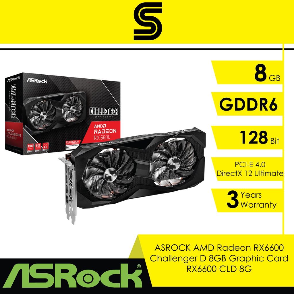 ASROCK AMD Radeon RX6600 Challenger D 8GB Graphic Card - RX6600-CLD-8G ...