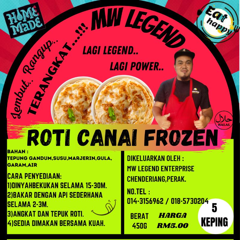 Roti Canai Frozen Mawie/Roti kosong lembut/Roti Canai sedap/Roti Canai ...