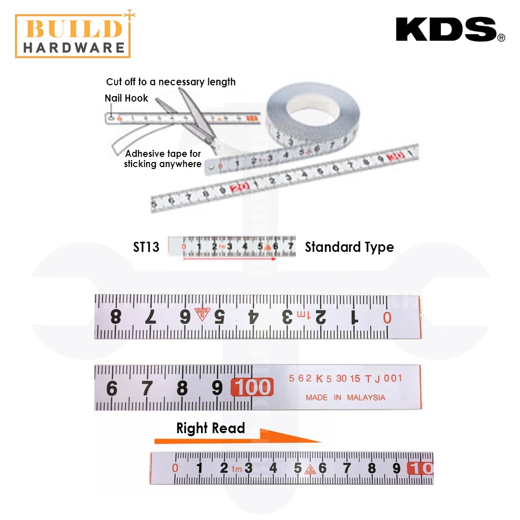 KDS Setting Measuring Tape 1M/2M/5M Right Hand Read | Stick-On Tape Measure self-adhesive Pita ...