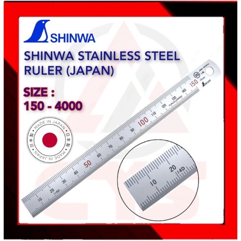 (100% JAPAN) SHINWA STAINLESS STEEL RULER / S.S RULER / MEASURING RULER (SIZE : 1000 - 4000MM ...