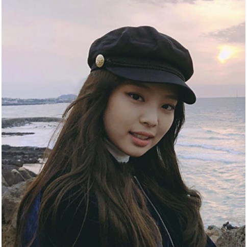 BLACKPINK JENNIE Hat Navy Beret Female Corduroy Painter Hat Octagonal ...
