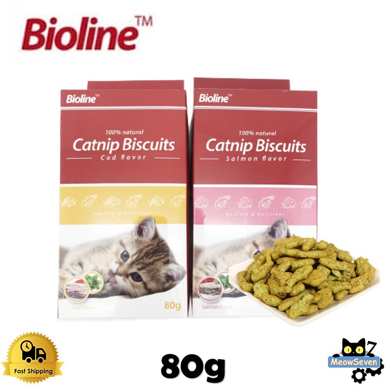Bioline Catnip Biscuits 100% Natural Fish Shape Biscuit Salmon Flavor ...