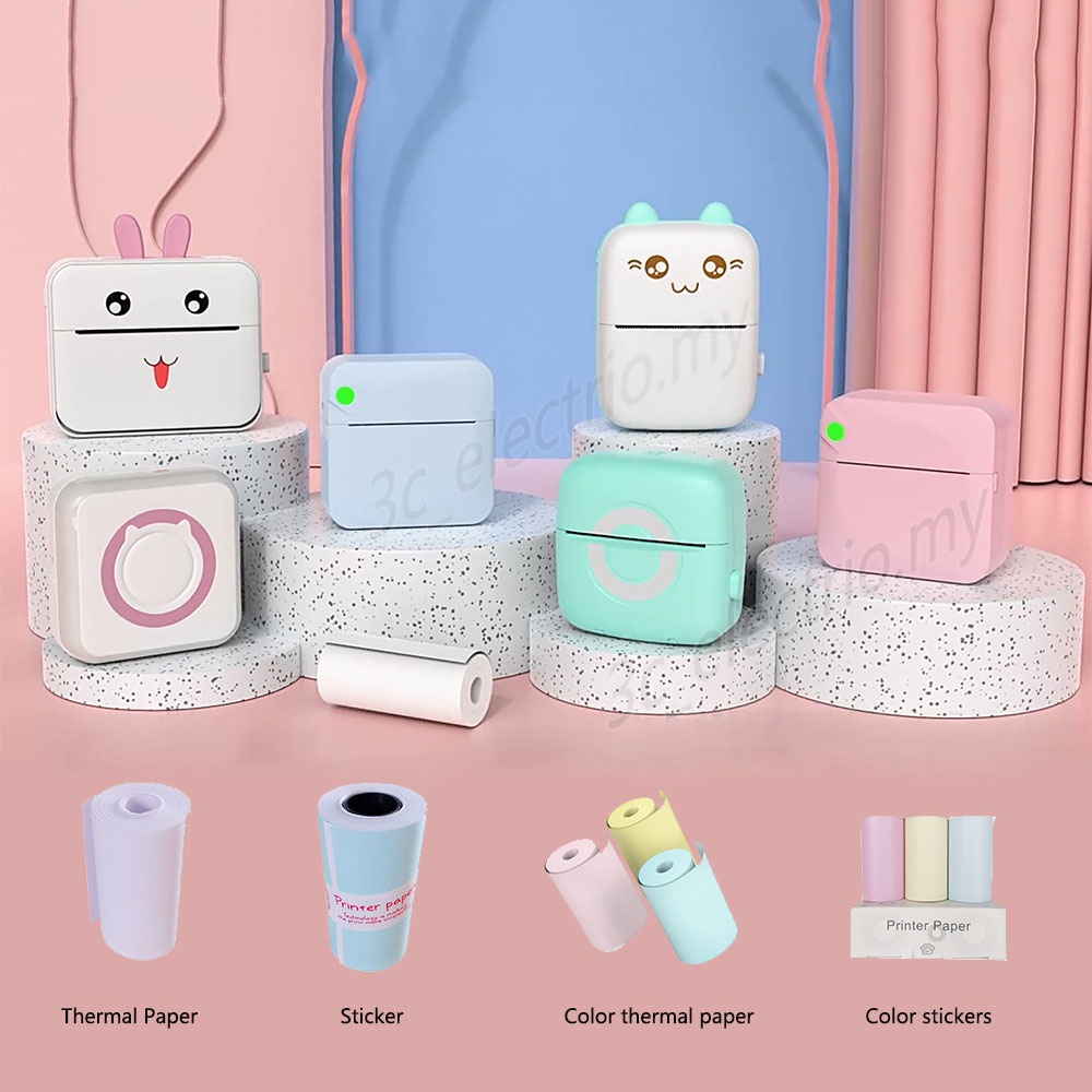【10 Cute Shapes】 Handheld Portable Mini Printer Portable Thermal Photo ...