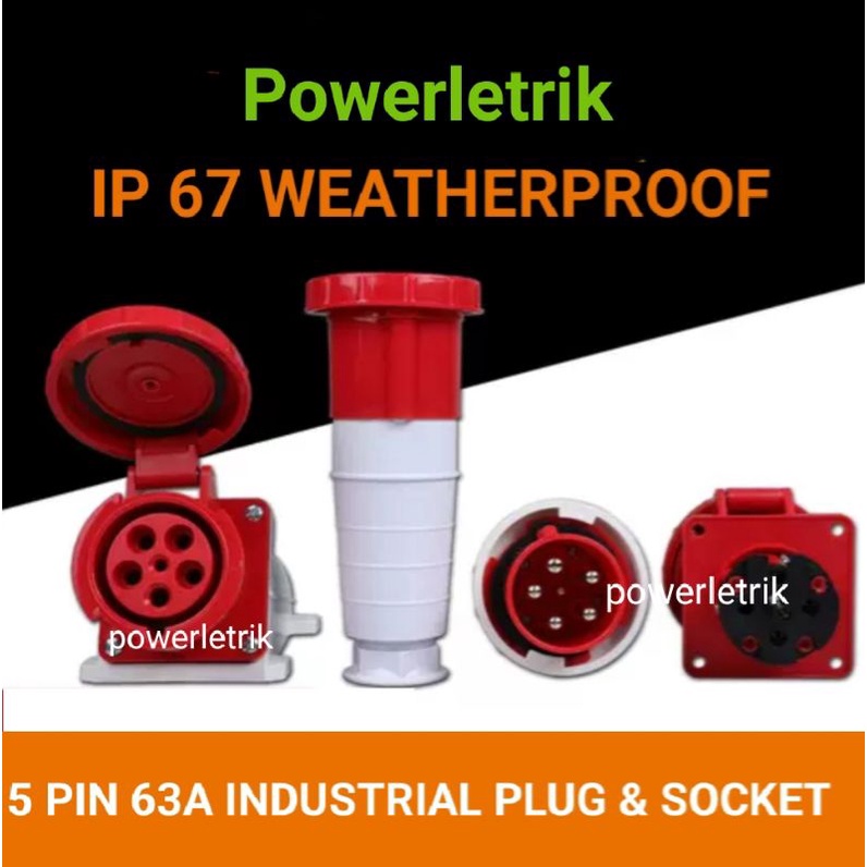 IP67 *WEATHERPROOF* 5 PIN 63A INDUSTRIAL PLUG, WALL SOCKET AND ...