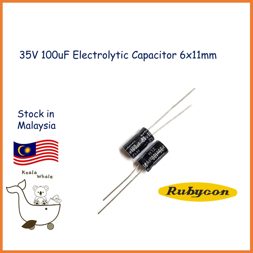 35V 100uF Electrolytic Capacitor Kapasitor Rubycon ±20% 6x11 mm (1pc ...