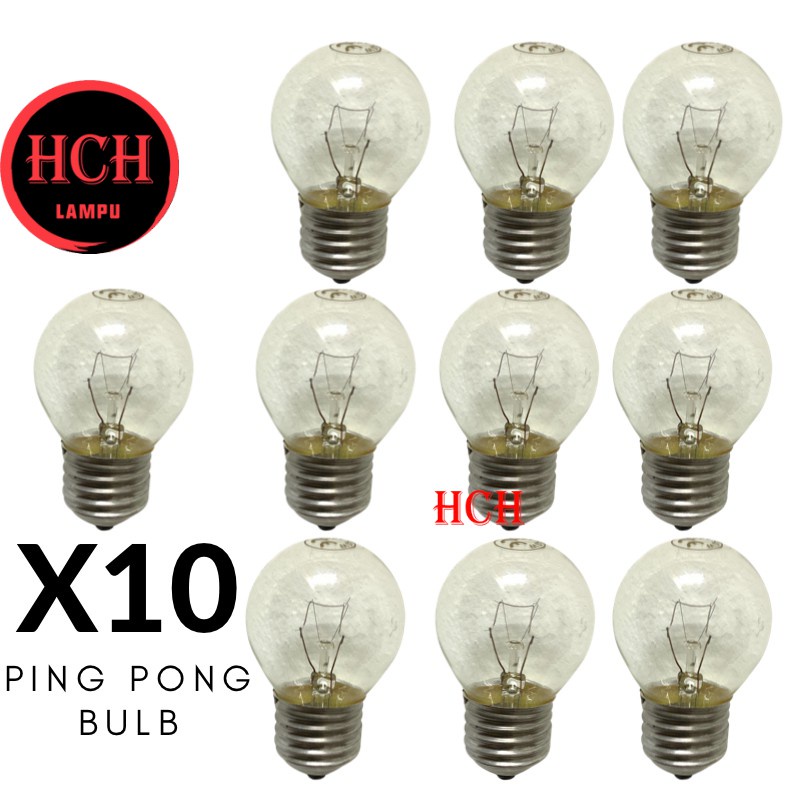 HCH x10pc 40W Dimmable Filament Ping Pong Bulb E27 Lamp Holder Clear ...