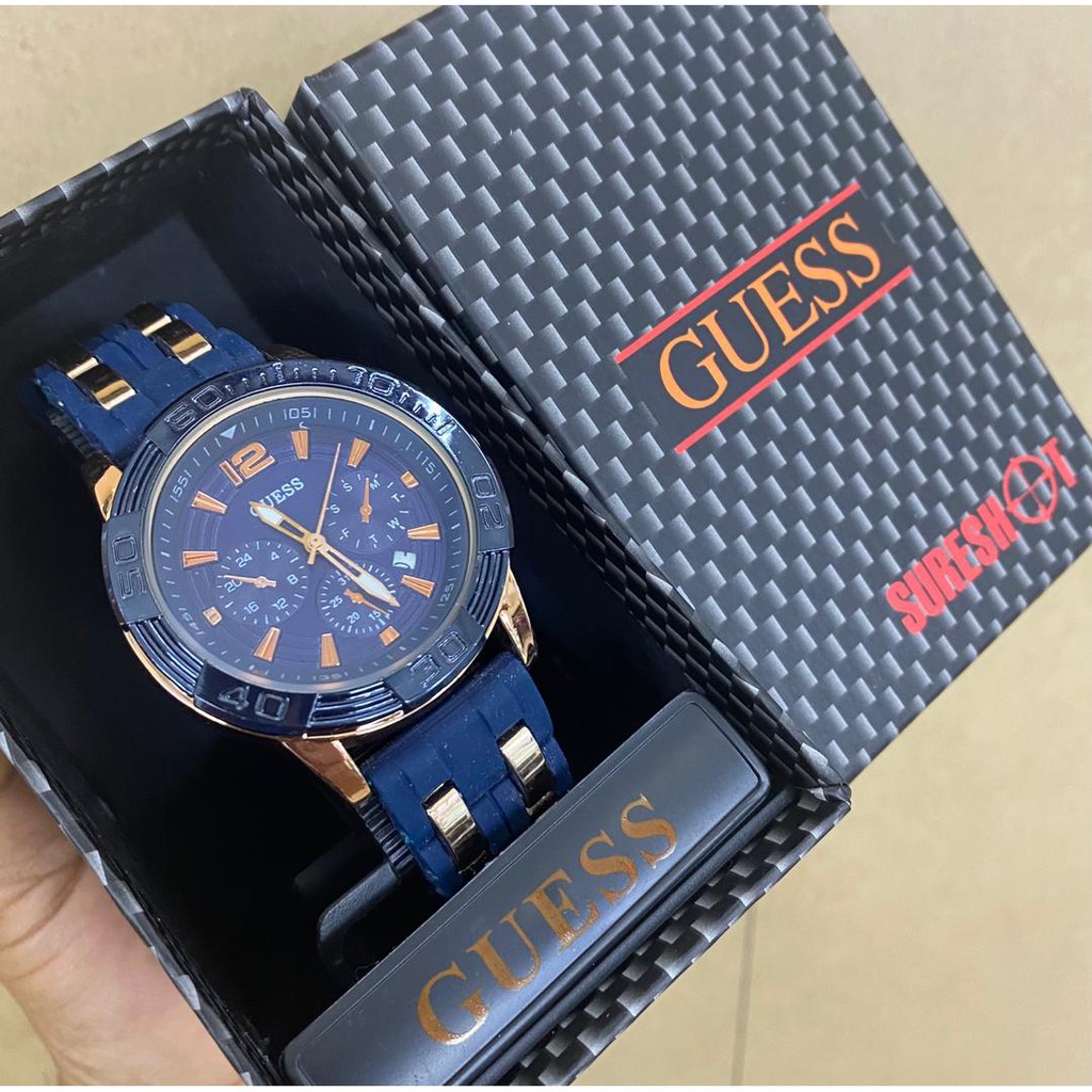 Guess Ladies rubber watch analog blue color free box guess | Shopee ...