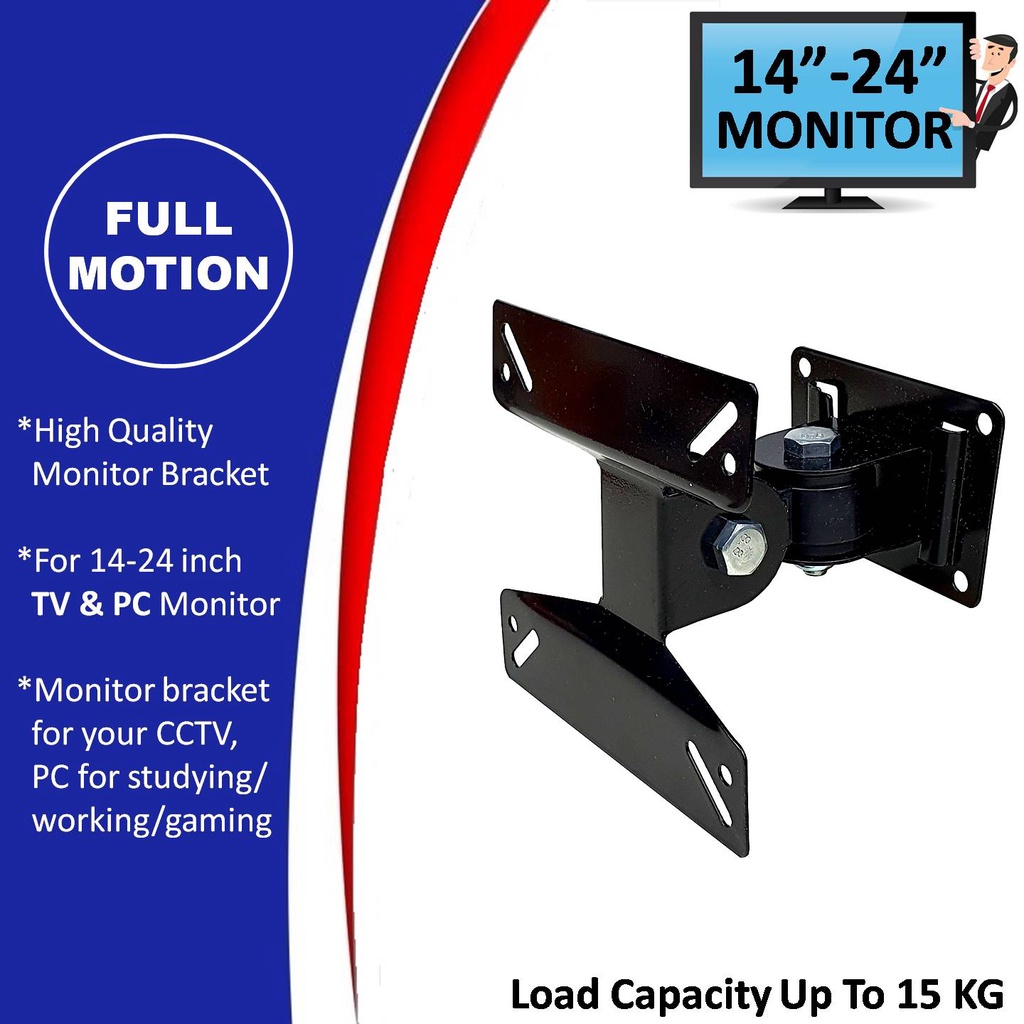 [Full Motion] For 14"-24" inch PC & TV Monitor Tilt Adjustable Up ...