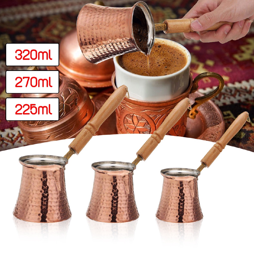 Coffee Turk Turkish Copper Coffee Maker 3 Size Coffee Wooden Handle ...