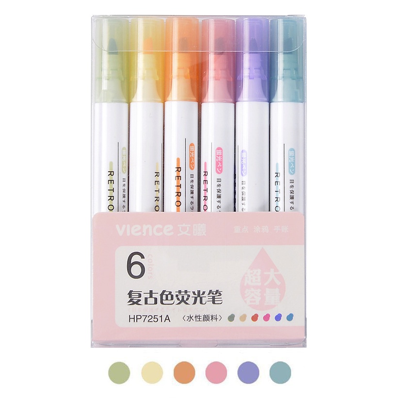 🇲🇾 Ready Stock 6pcs Morandi Retro Color Highlighter Pen Eye Protection ...