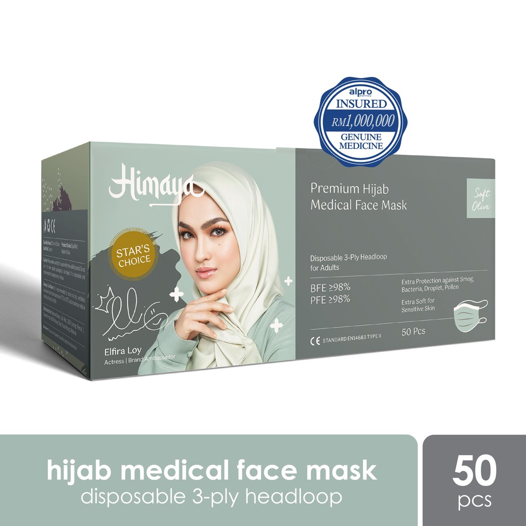 Himaya Pelitup Muka Perubatan Premium Hijab 3 Ply 50s Medical Face Mask ...