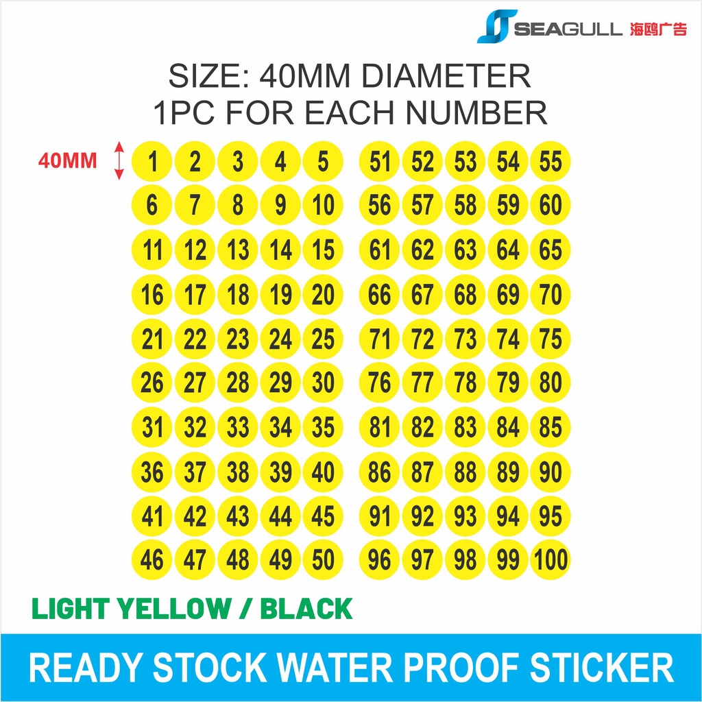 40mm Number Sticker Nombor Meja 123 4CM Sticker Nombor Table Number ...
