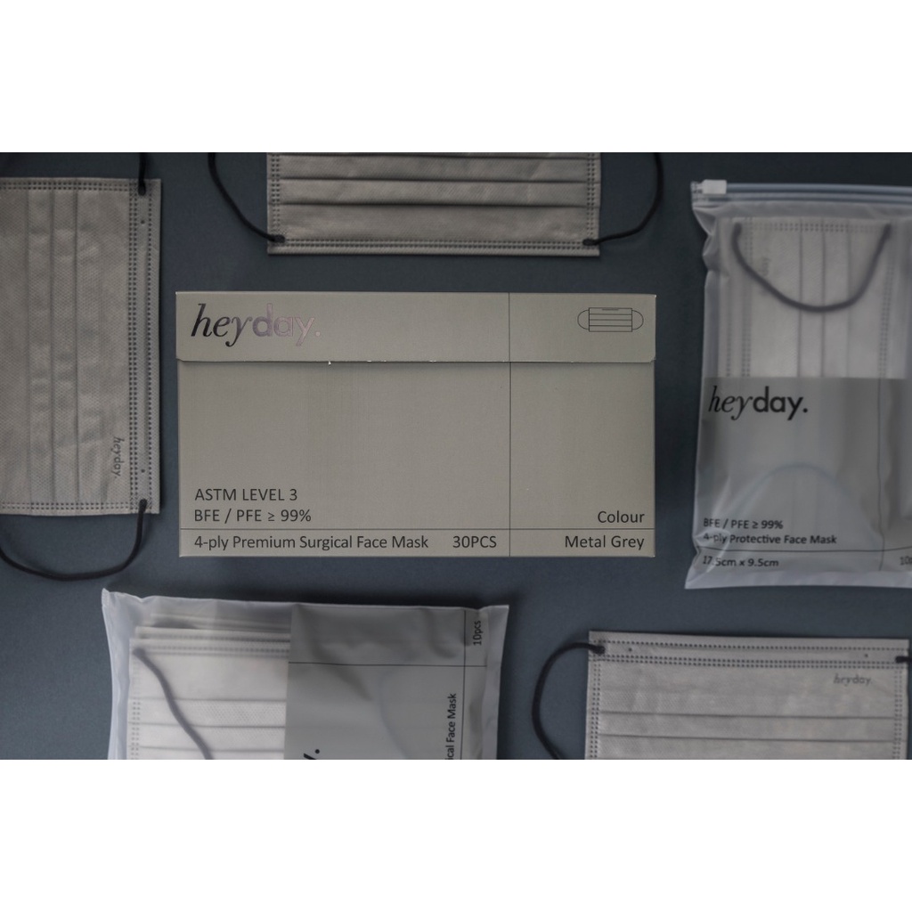 [SHIP IN 24 HOUR] Heyday Metal Grey 4-Ply Surgical Face Mask (30 PCS ...