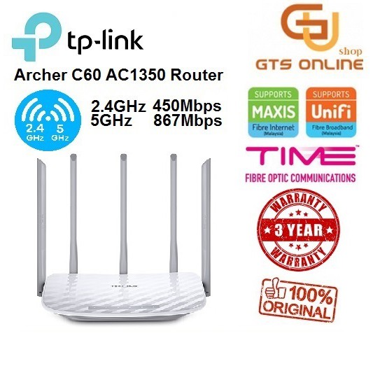 TP-LINK - AC1350 Wireless Dual Band Router ARCHER C60 (Support UNIFI ...