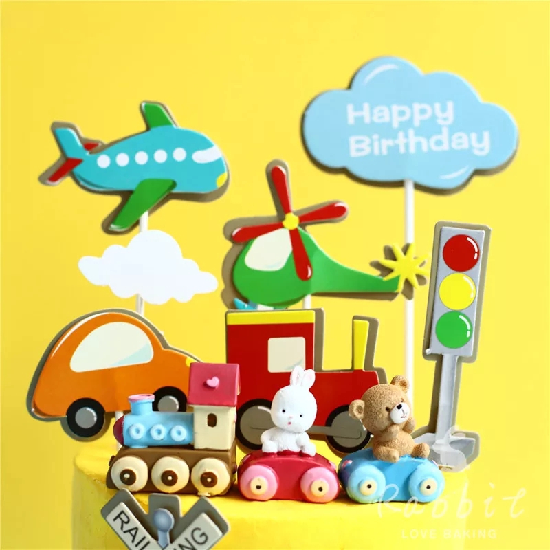 Rabbit Train Ceramic Cake Topper Happy Birthday Decorations Party ...