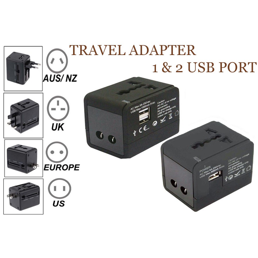 Universal Travel Adapter All In One 1 & 2 USB Port Multisocket/Plug ...