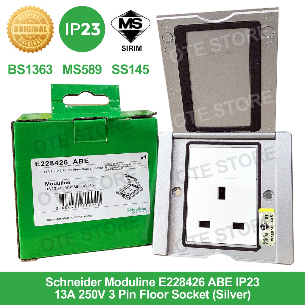 Schneider Moduline E228426 ABE 13A AC250V 86 Floor Socket Silver (Sirim) | Shopee Malaysia