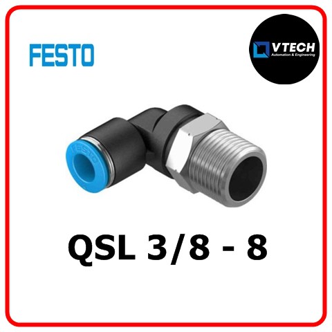 Festo Threaded-to-Tube Pneumatic Elbow Fitting R 3/8 to Push In 8 mm, QS Series, 14 bar QSL 3/8 ...