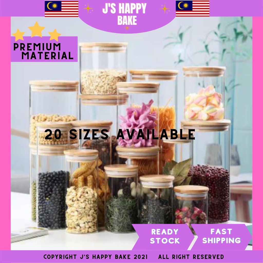 Multipurpose Glass Food Storage Jar Bamboo Lid Glass Airtight Container ...