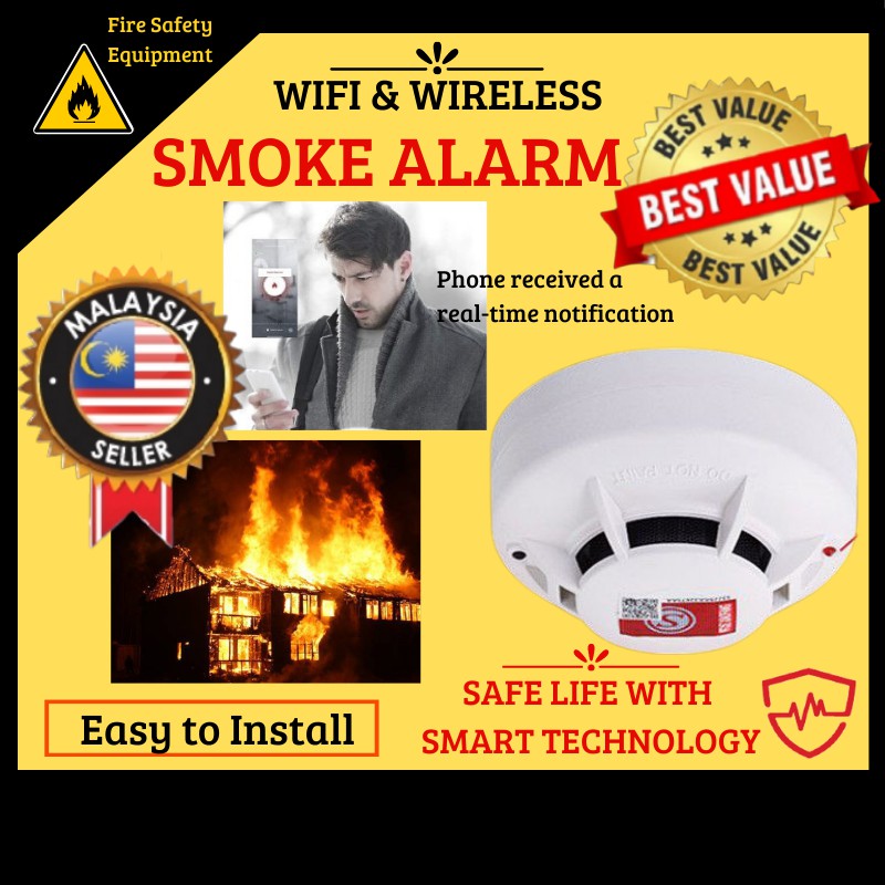 【Ship from JOHOR】WIFI APP Wireless Smoke Alarm Detector / Smoke Fire ...